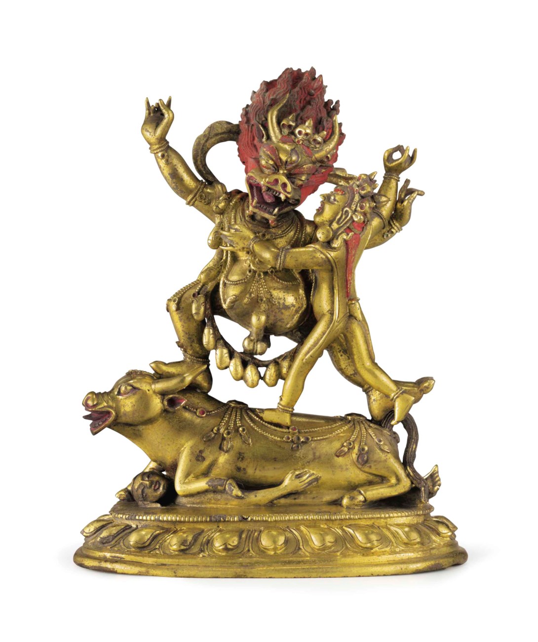 A gilt bronze figure of Yama Dharmaraja and Chamunda , TIBETO-CHINESE ...