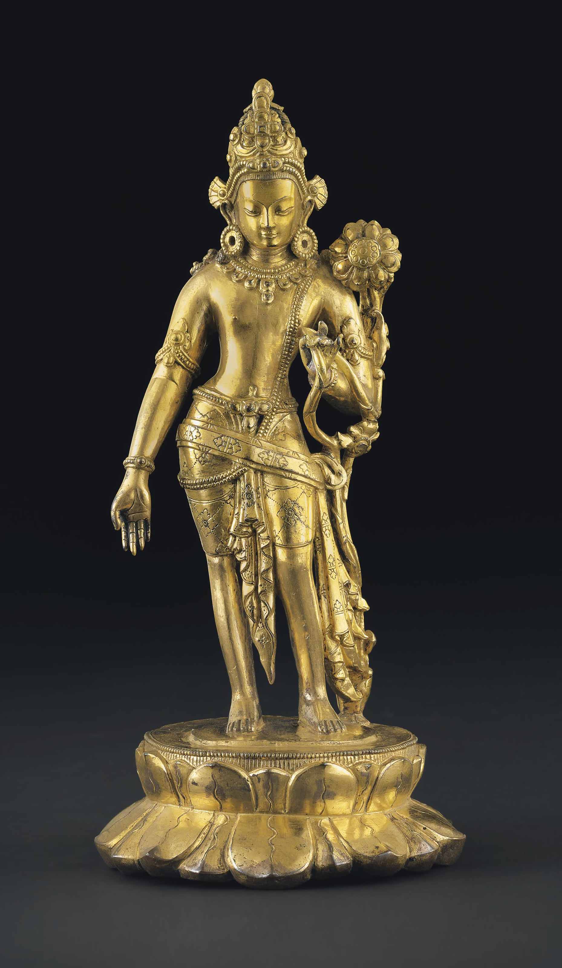 A gilt bronze figure of Padmapani , NEPAL, LICCHAVI REVIVAL STYLE, 17TH ...