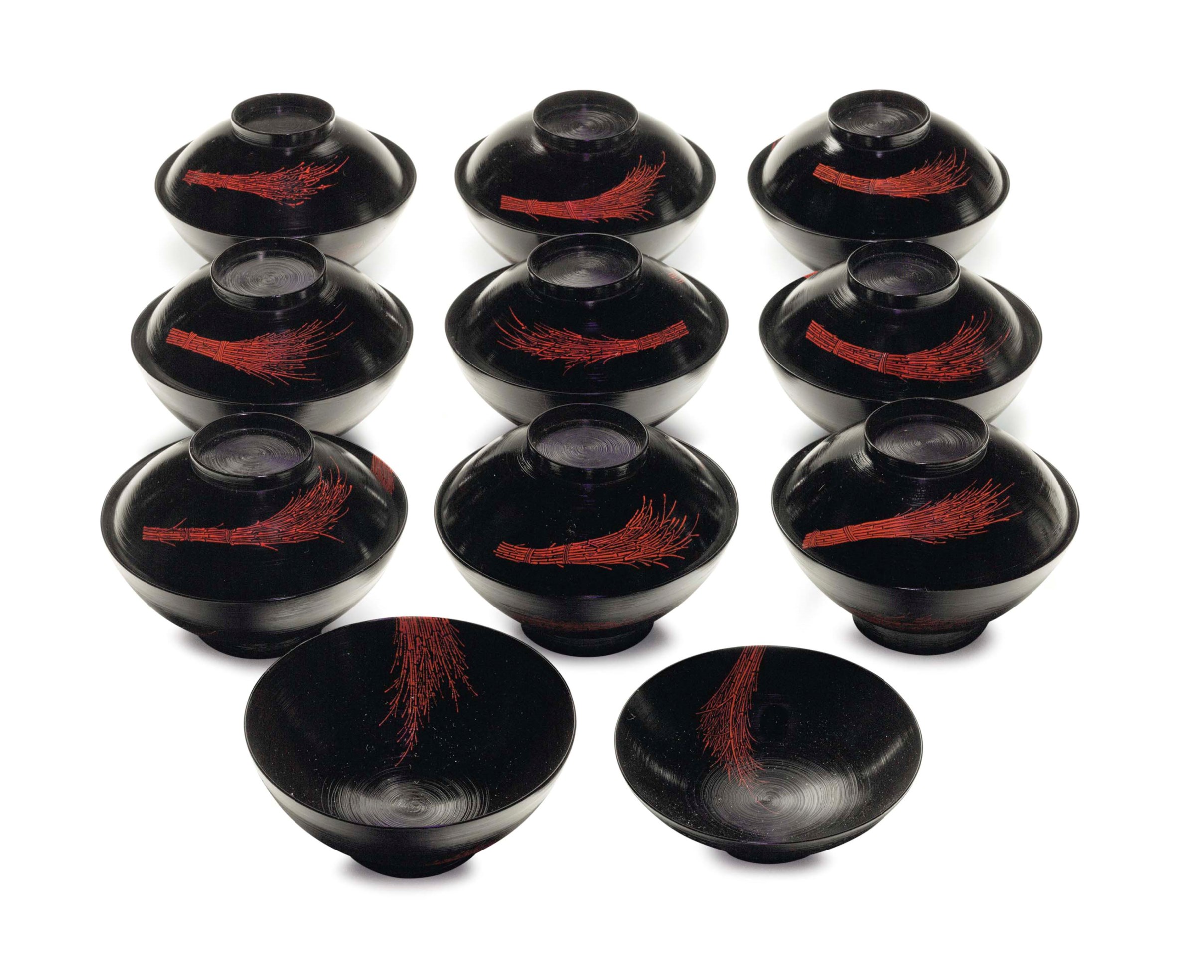A set of ten lacquer bowls and covers , ZESHIN SCHOOL, MEIJI PERIOD ...