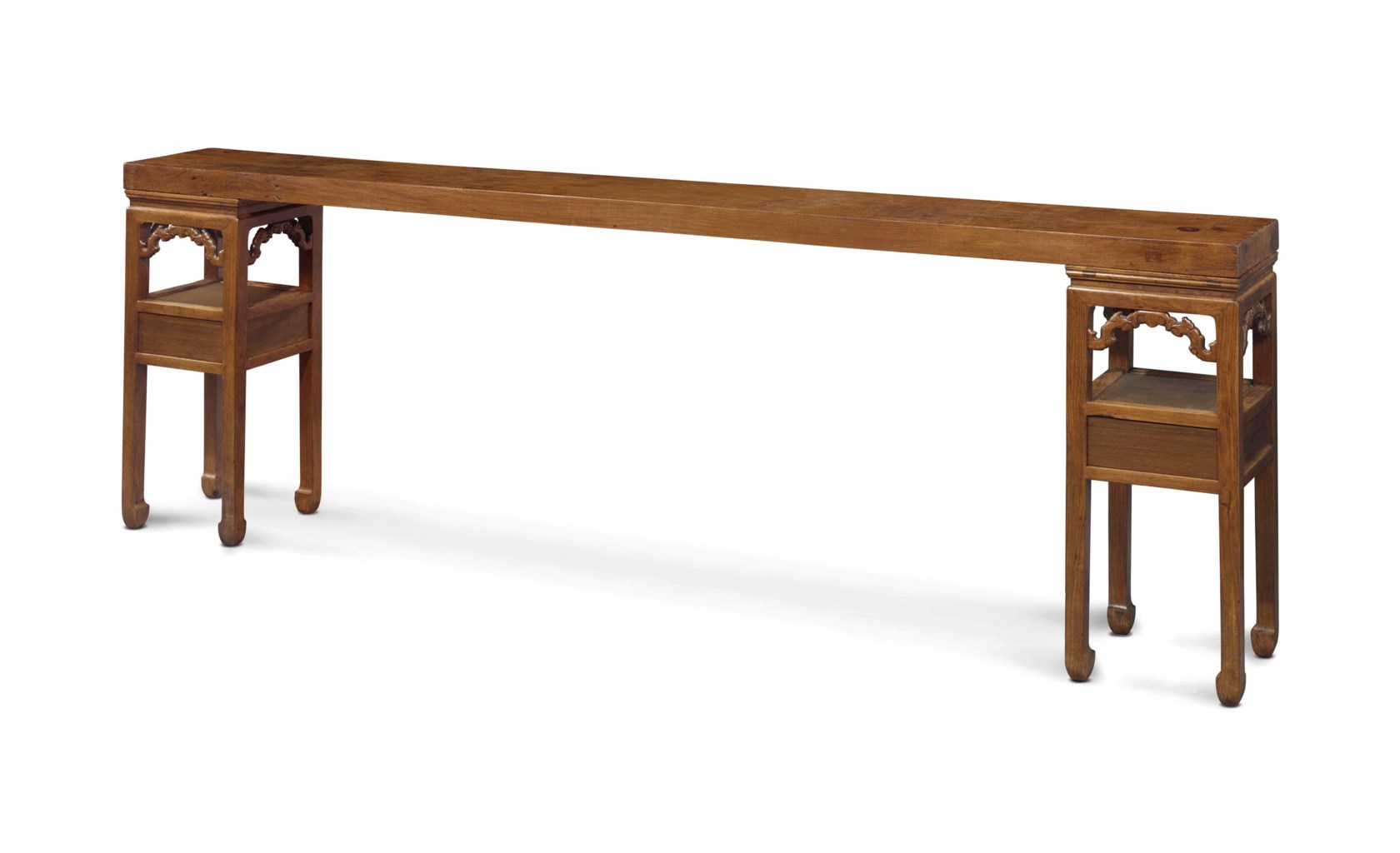 A RARE LARGE HUANGHUALI PLANK-TOP PEDESTAL TABLE, JIAJI'AN , 17TH ...