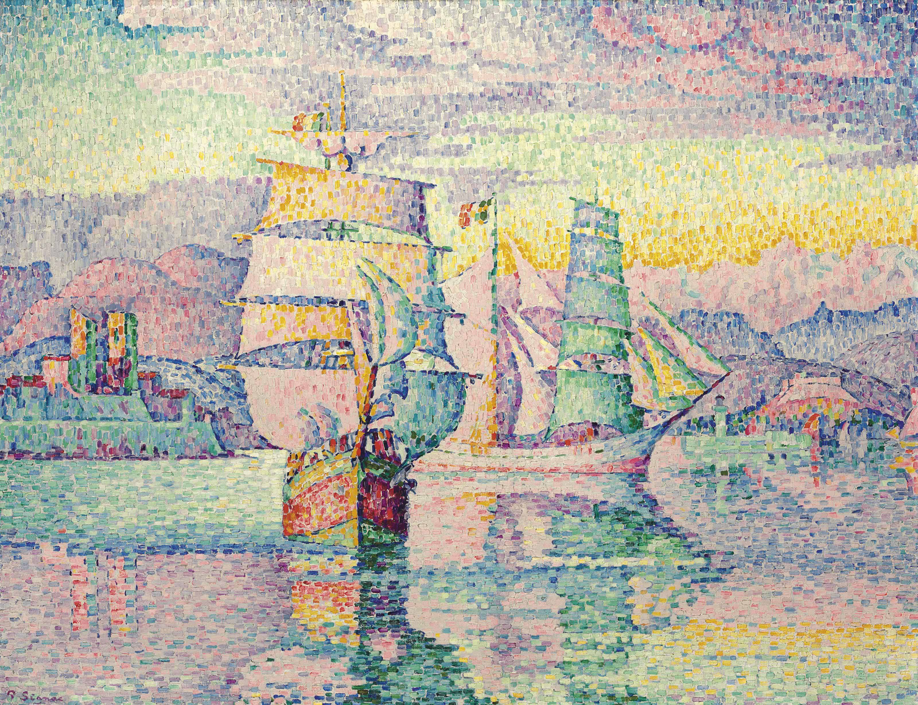 Paul Signac (1863-1935) , Les bricks-goélettes. Antibes | Christie's