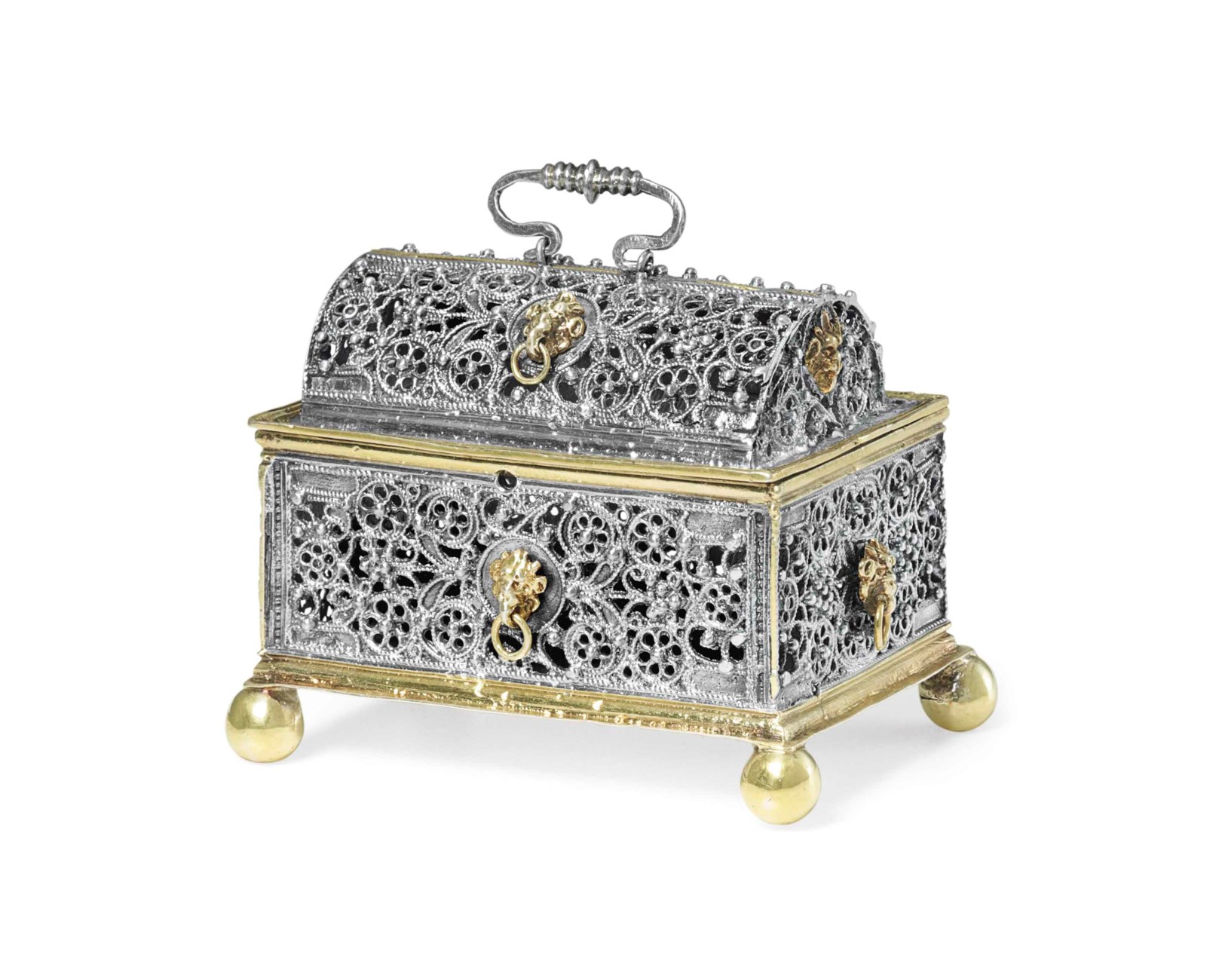 A DUTCH PARCEL-GILT FILIGREE MARRIAGE CASKET (KNOTTEKISTJE) , MID 17TH ...