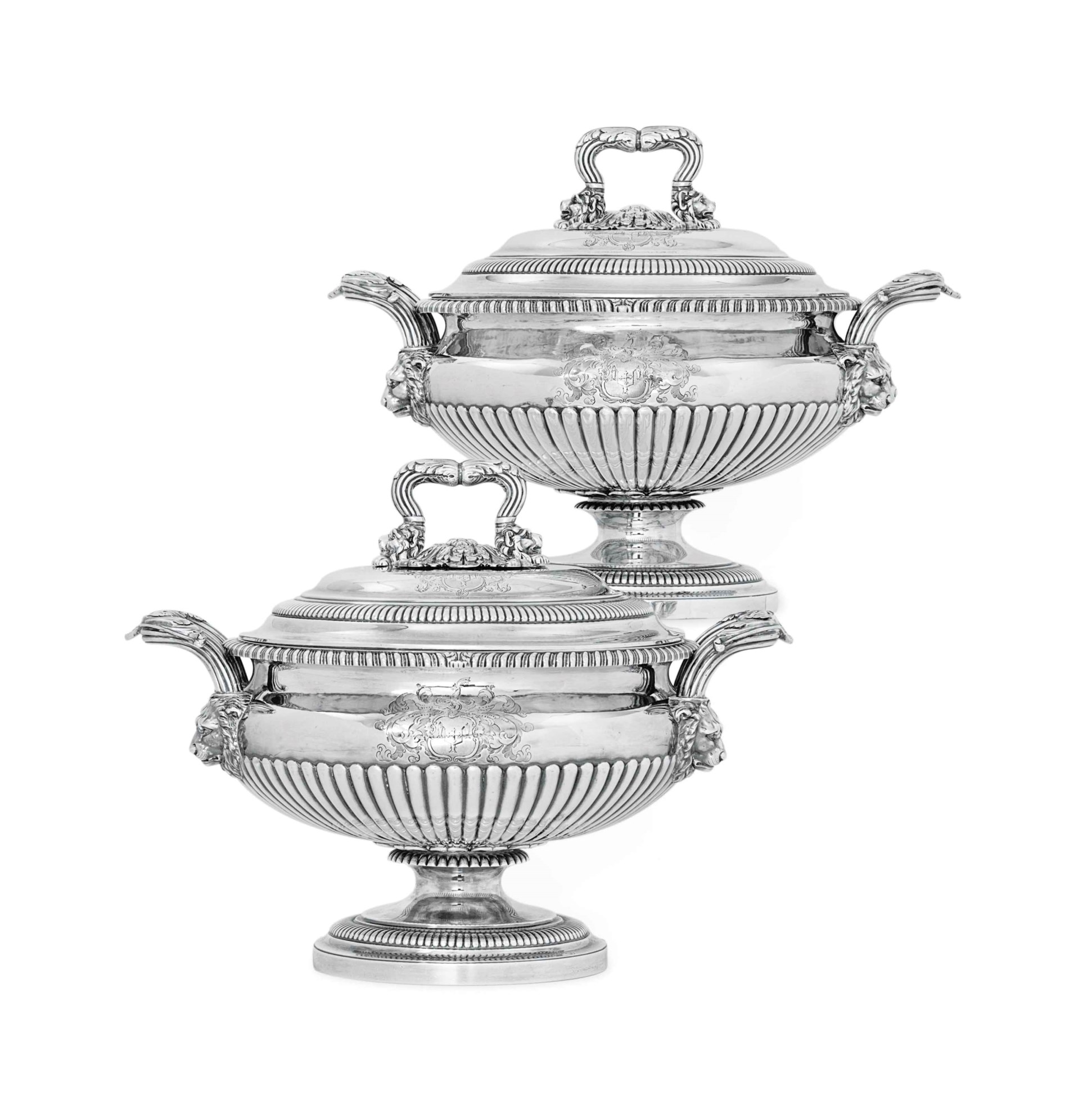 A PAIR OF REGENCY SILVER SOUP TUREENS