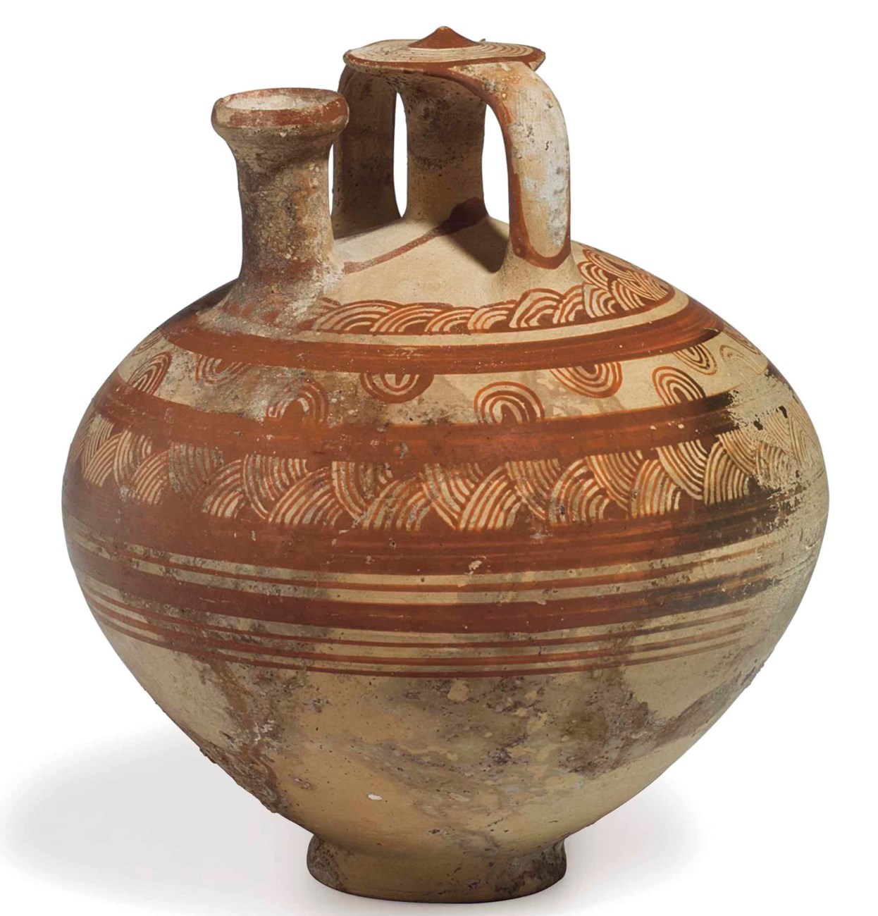 A MYCENAEAN POTTERY STIRRUP JAR , LATE HELLADIC III, CIRCA 12TH CENTURY ...