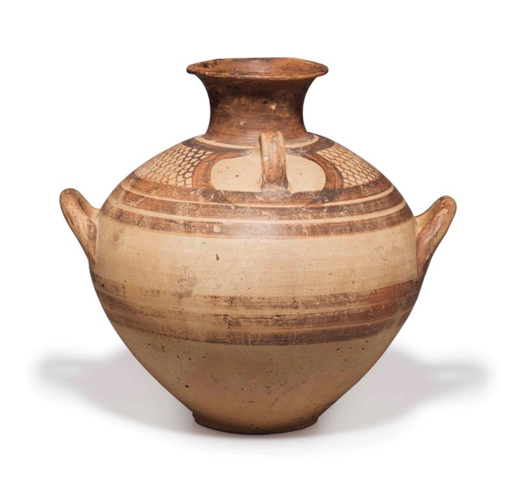 A MYCENAEAN POTTERY JAR , LATE HELLADIC, CIRCA 13TH-12TH CENTURY B.C ...