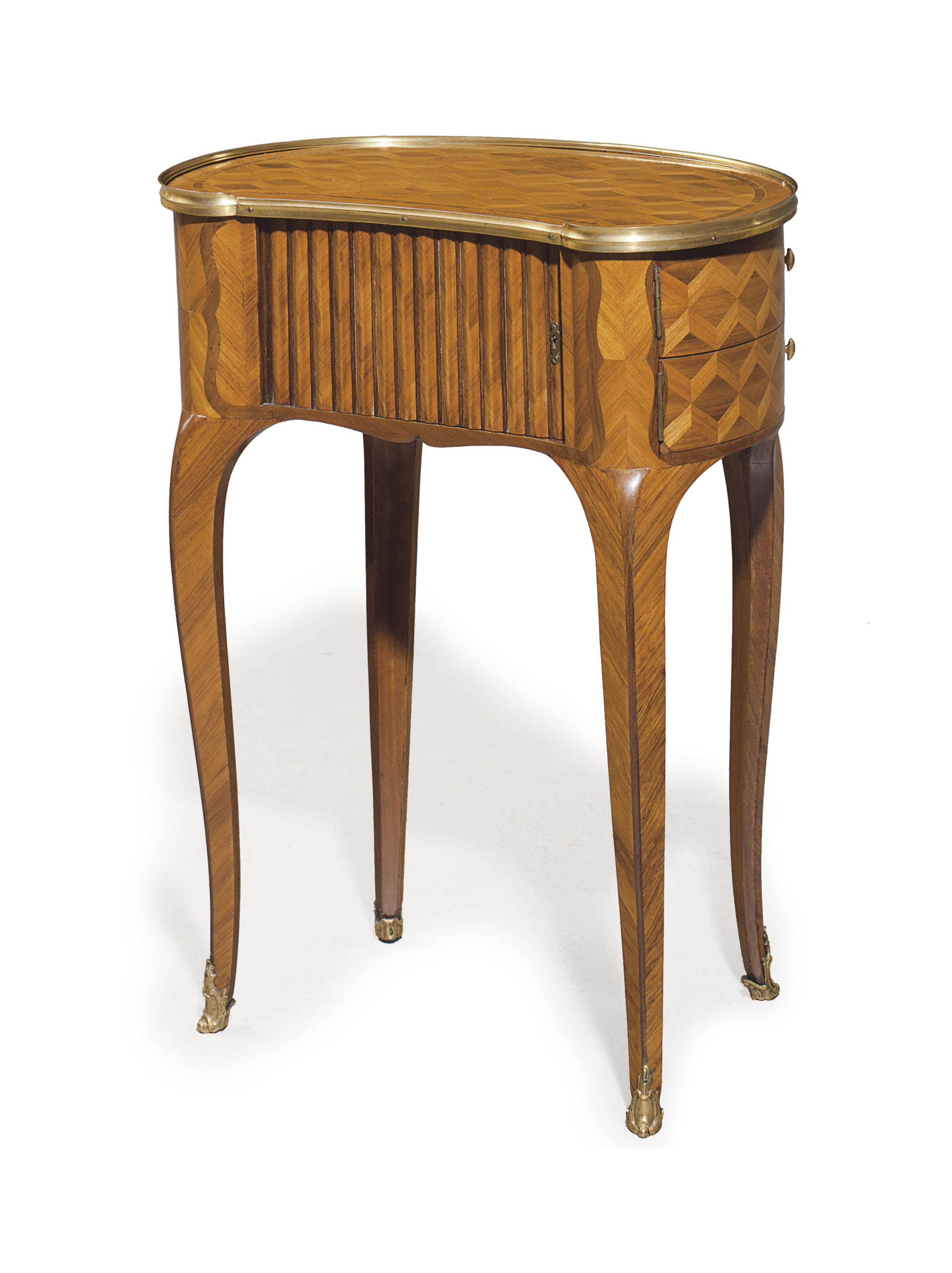 A LATE LOUIS XV ORMOLU-MOUNTED TULIPWOOD, KINGWOOD AND PARQUETRY TABLE ...