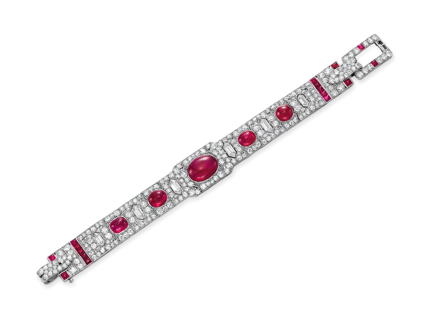 AN ART DECO RUBY AND DIAMOND BRACELET, BY CARTIER
