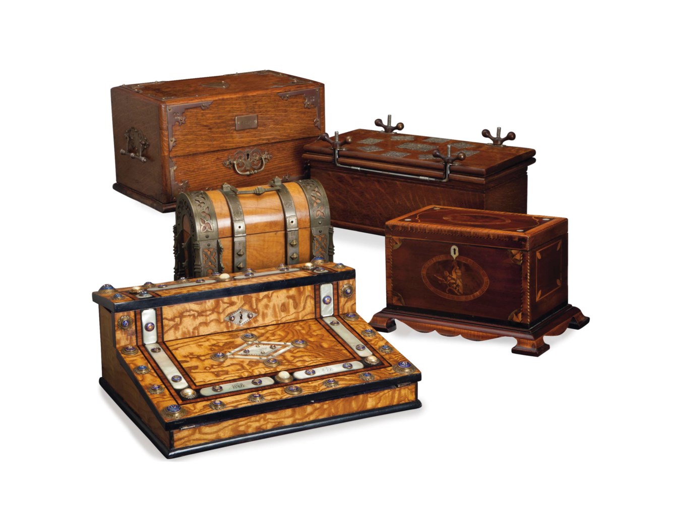 A GROUP OF FIVE VICTORIAN METAL-MOUNTED WOOD BOXES, , LATE 19TH CENTURY ...