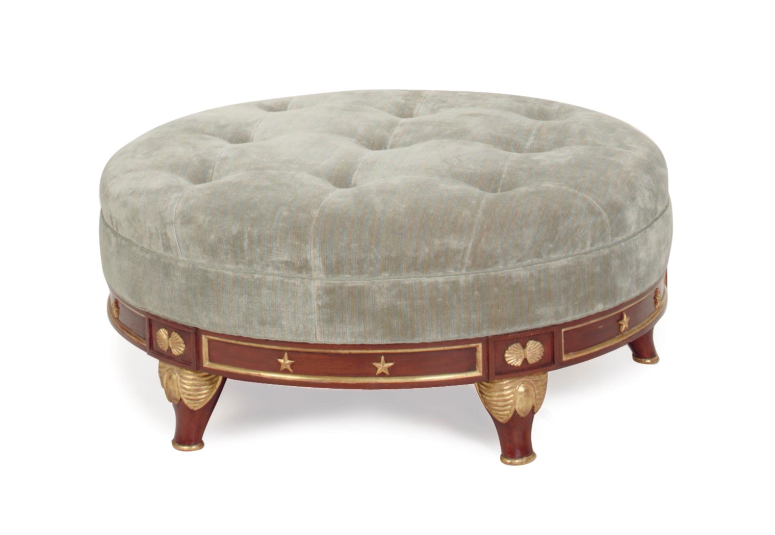 A MAHOGANY, PARCEL-GILT AND GREY PLUSH-COVERED CIRCULAR OTTOMAN, , OF ...
