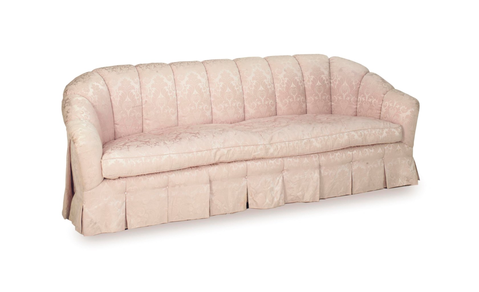 A ROSE SILK DAMASK UPHOLSTERED SOFA, , LATE 20TH CENTURY | Christie's