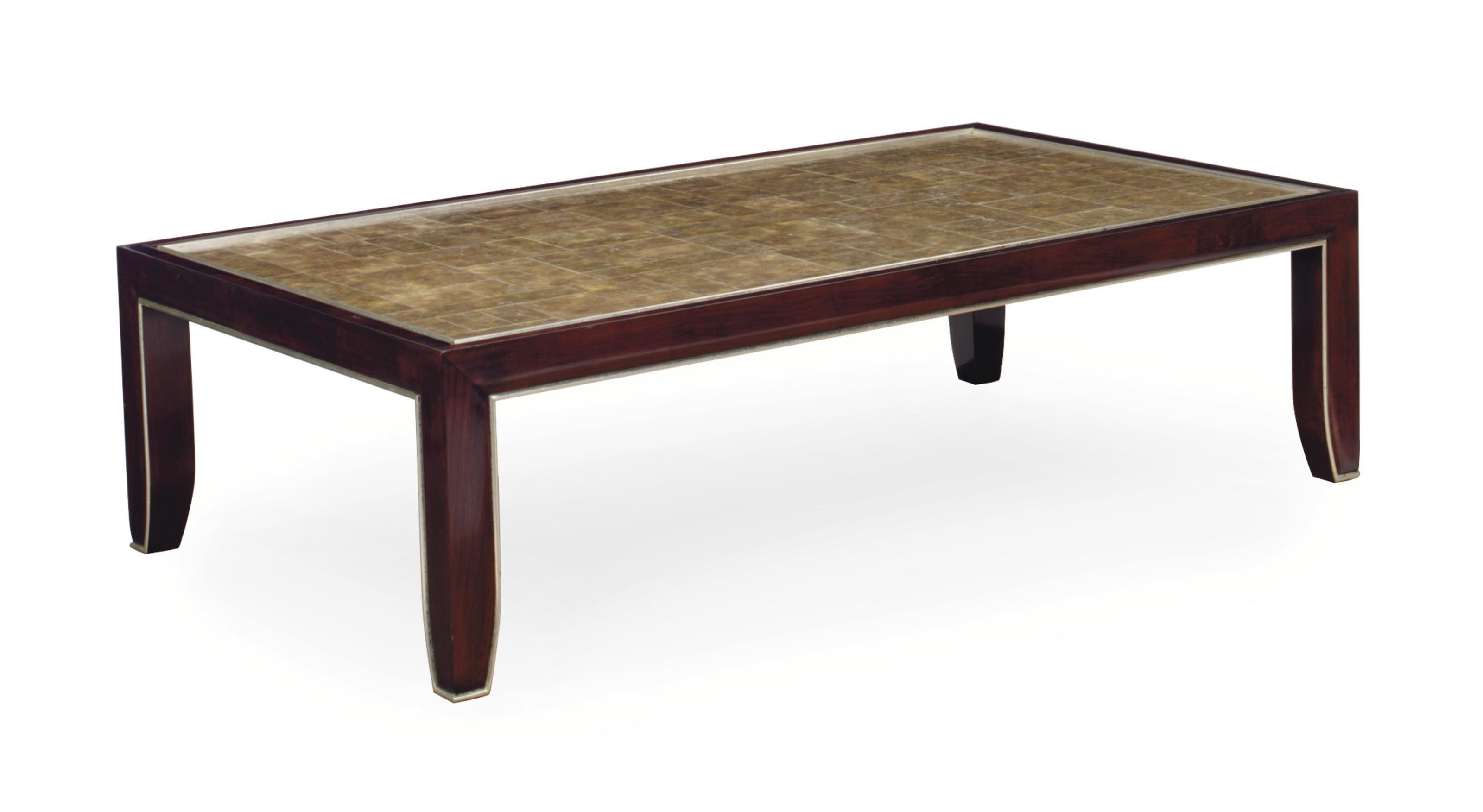 A MAHOGANY AND MICA-TOP LOW TABLE,