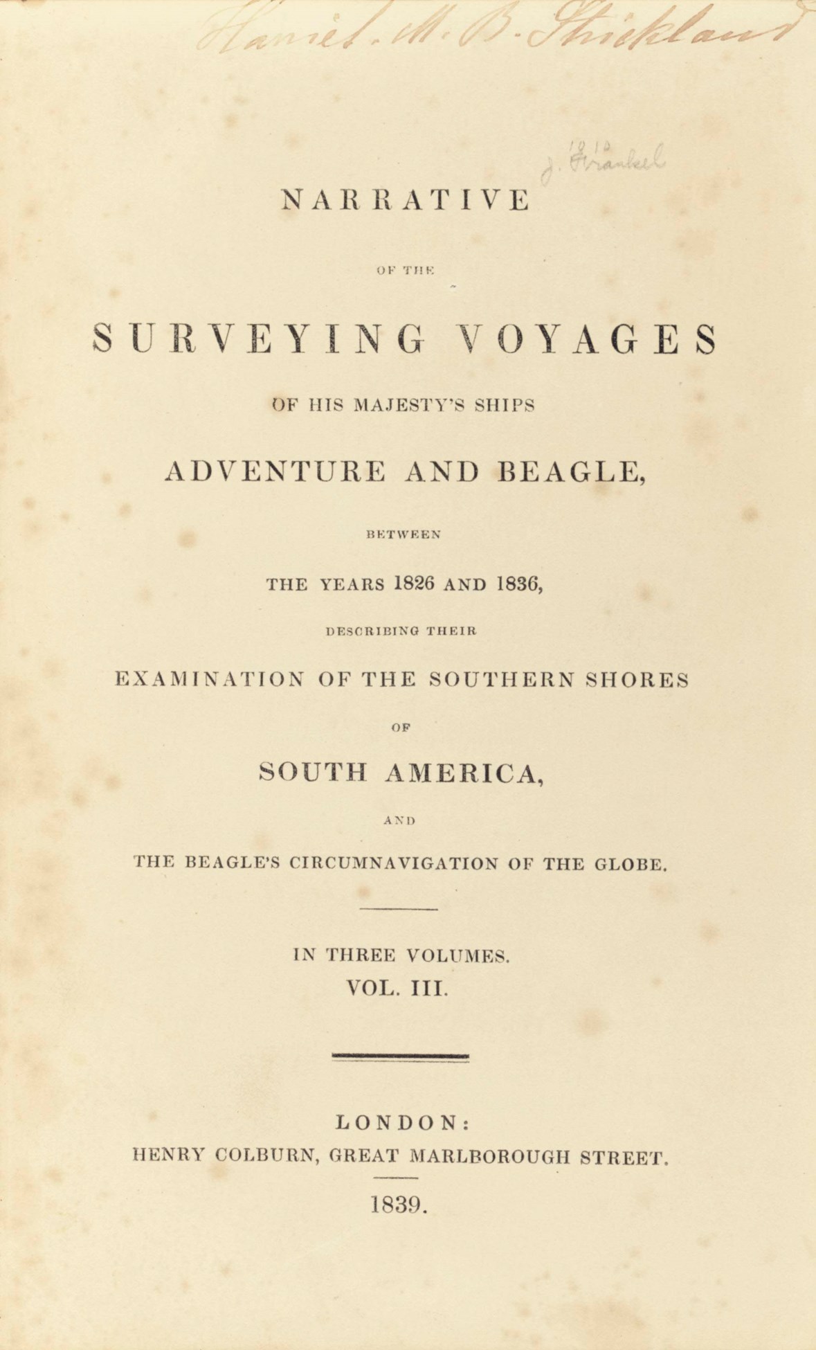 DARWIN, Charles. -- FITZROY, Robert (1805-1865, editor), and Capt ...