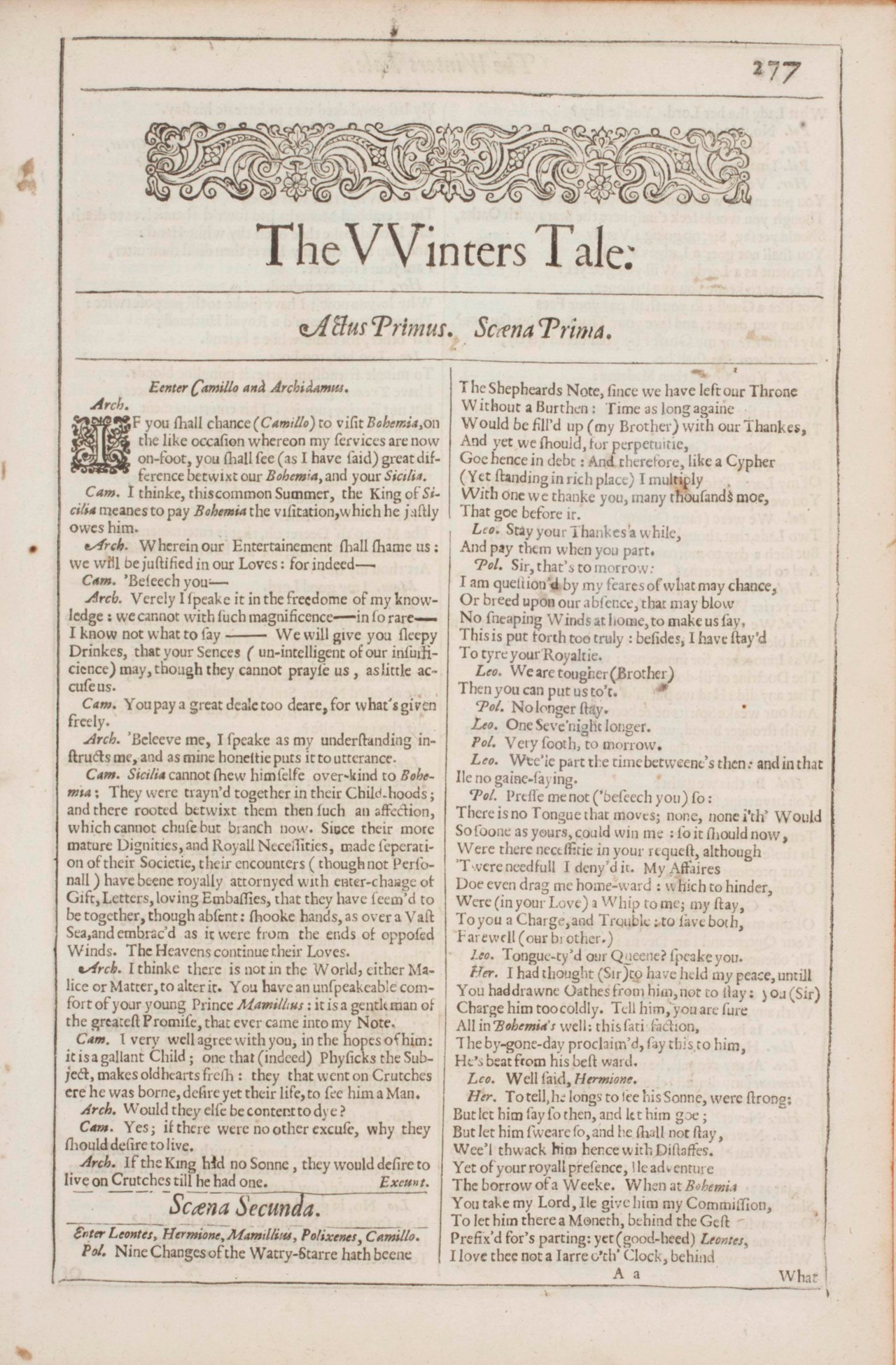SHAKESPEARE, William (1564-1616). "The Winters Tale." From: extracted ...