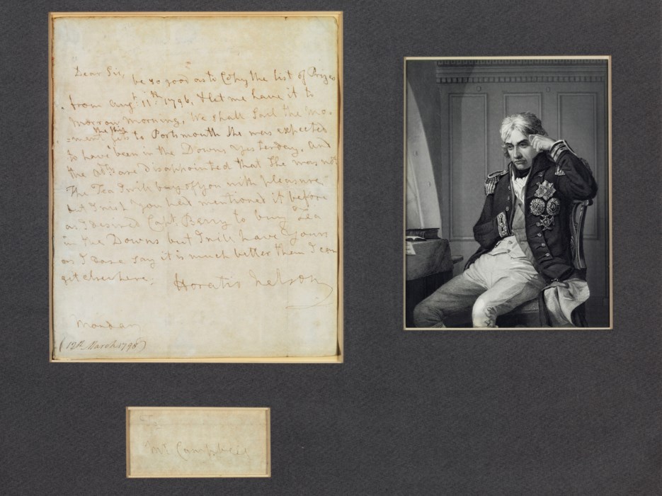 NELSON, Horatio (1758-1805) Admiral. Autograph letter signed ("Horatio ...