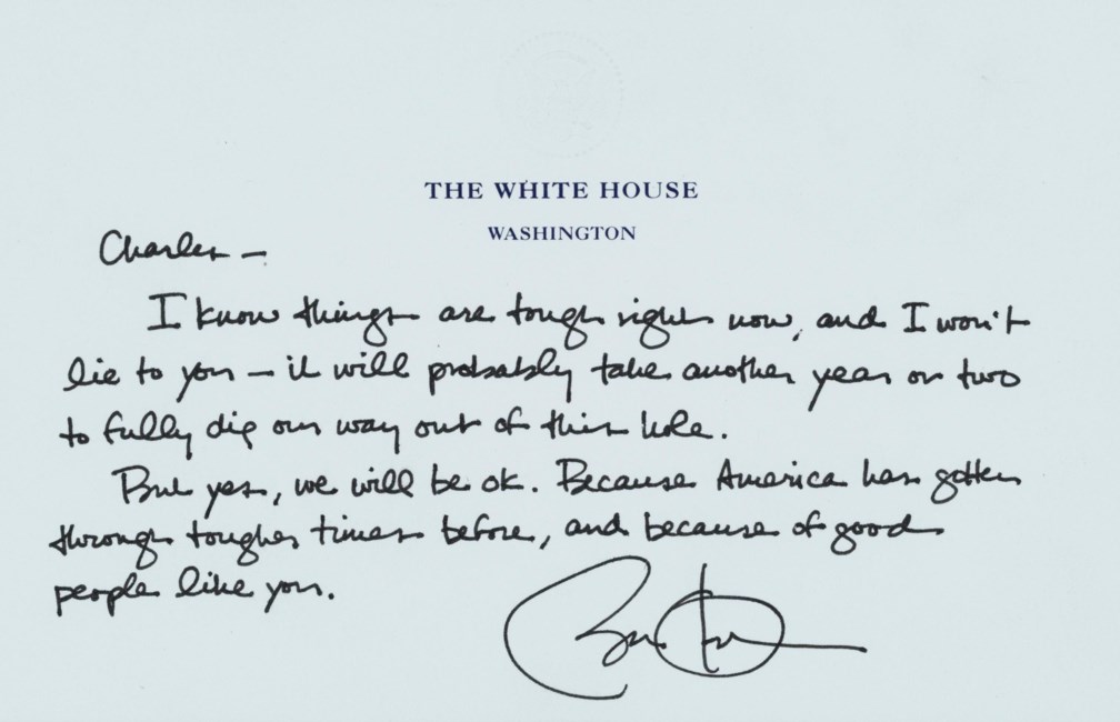 OBAMA, Barack (b. 1961) President. Autograph letter signed ("Barack ...