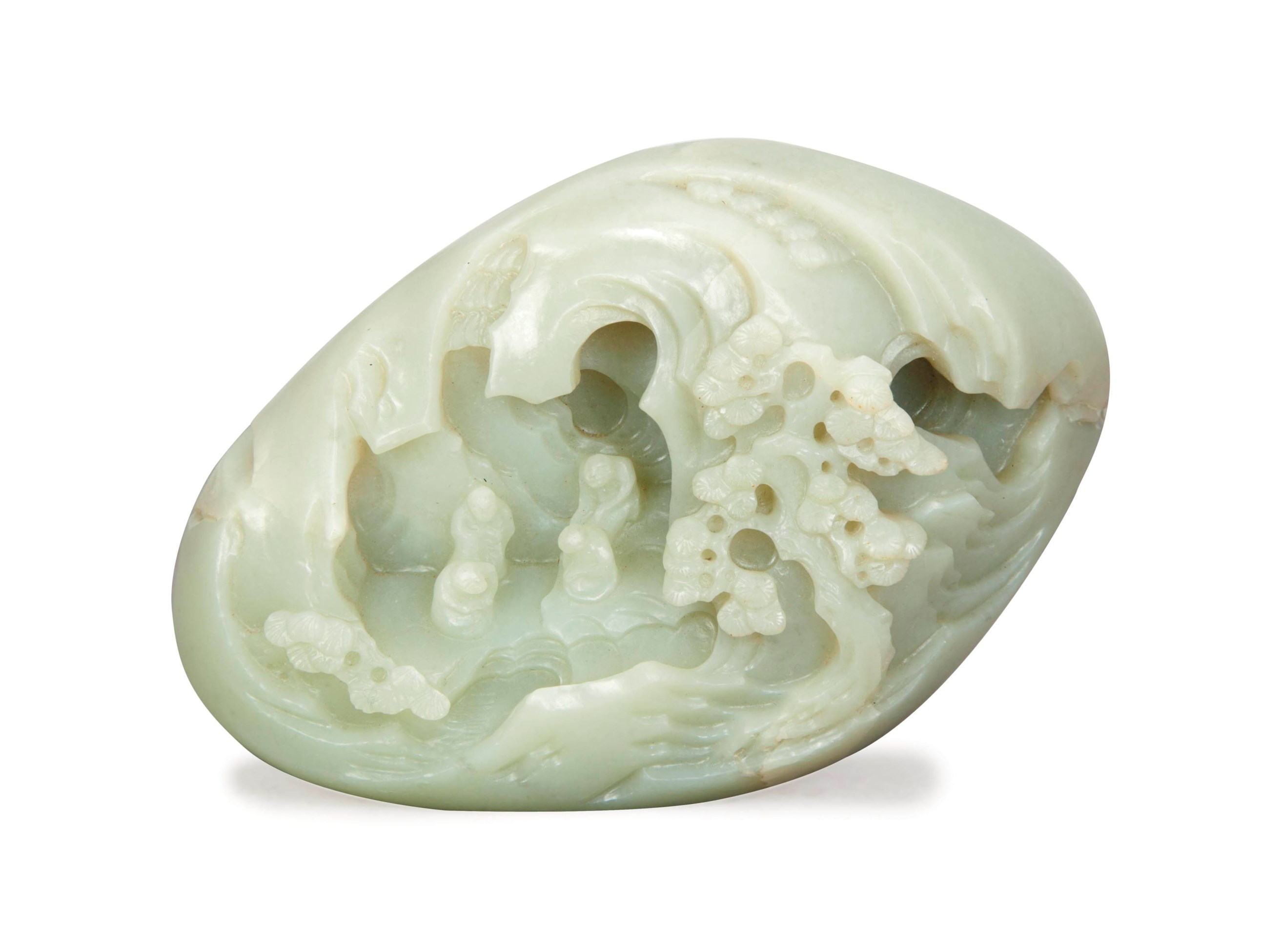 A CHINESE CARVED GREENISH-WHITE JADE BOULDER, , 20TH CENTURY | Christie's
