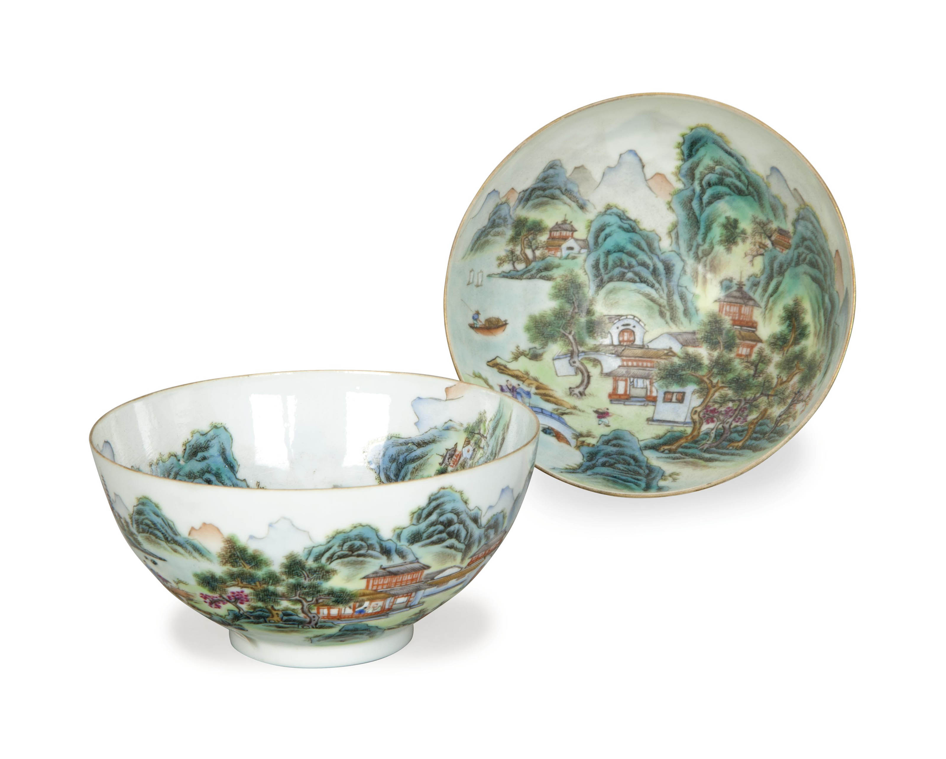 A PAIR OF CHINESE EGGSHELL PORCELAIN FAMILLE ROSE ENAMELED BOWLS,