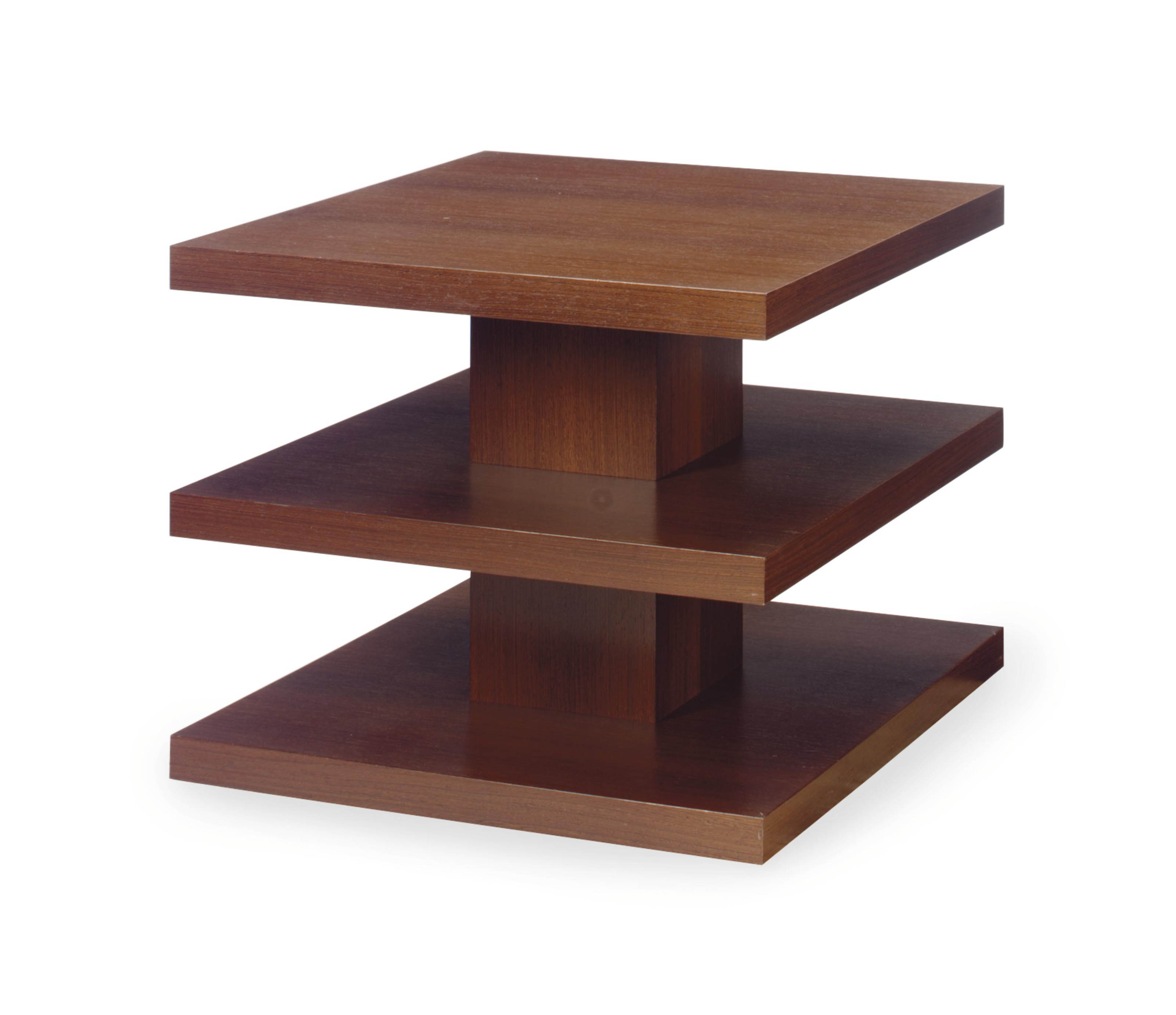 A CONTEMPORARY THREE-TIER SQUARE SIDE TABLE,