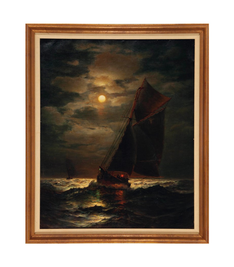 James Gale Tyler (AMERICAN, 1855-1931) , Ships sailing by moonlight ...