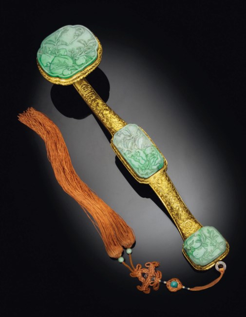 A JADEITE-MOUNTED GILT-METAL RUYI SCEPTER , LATE QING DYNASTY | Christie's