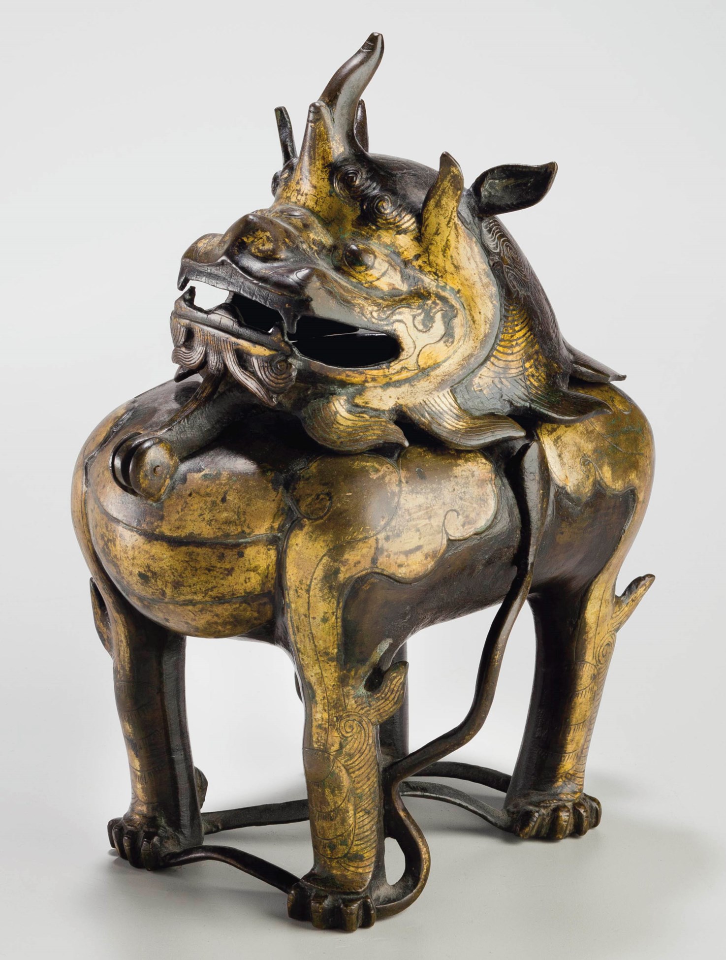 A PARCEL GILT-BRONZE LUDUAN-FORM CENSER , MING DYNASTY (1368-1644 ...