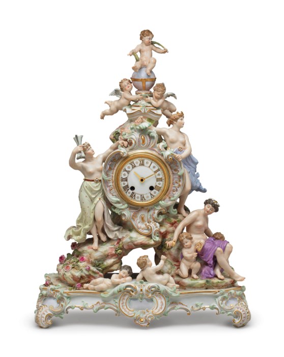 A MEISSEN PORCELAIN FIGURAL CLOCK ON FIXED STAND , LATE 19TH CENTURY ...