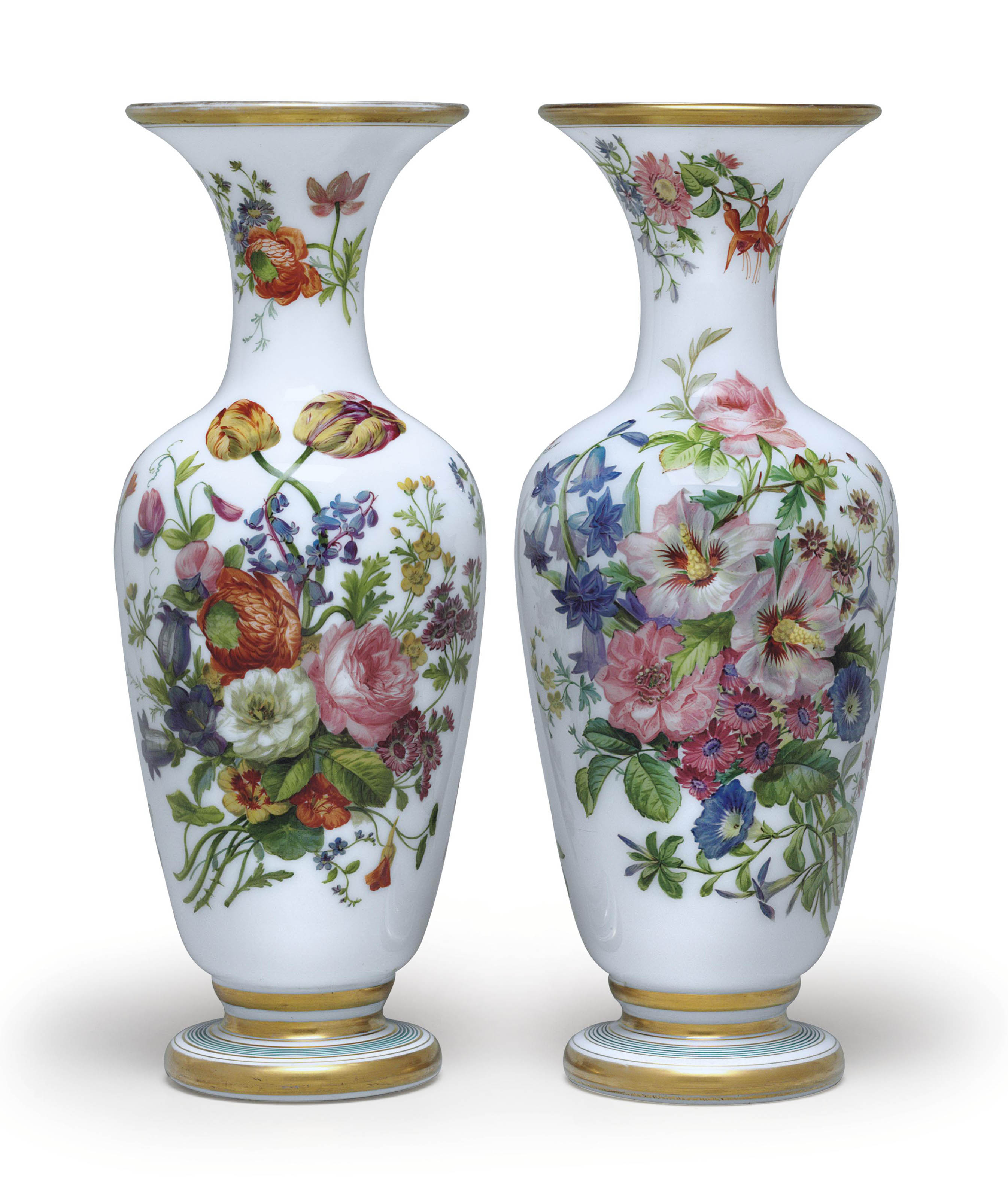 A Pair Of French Opaque White Glass Vases Mid To Late 19th Century Attributed To Baccarat And