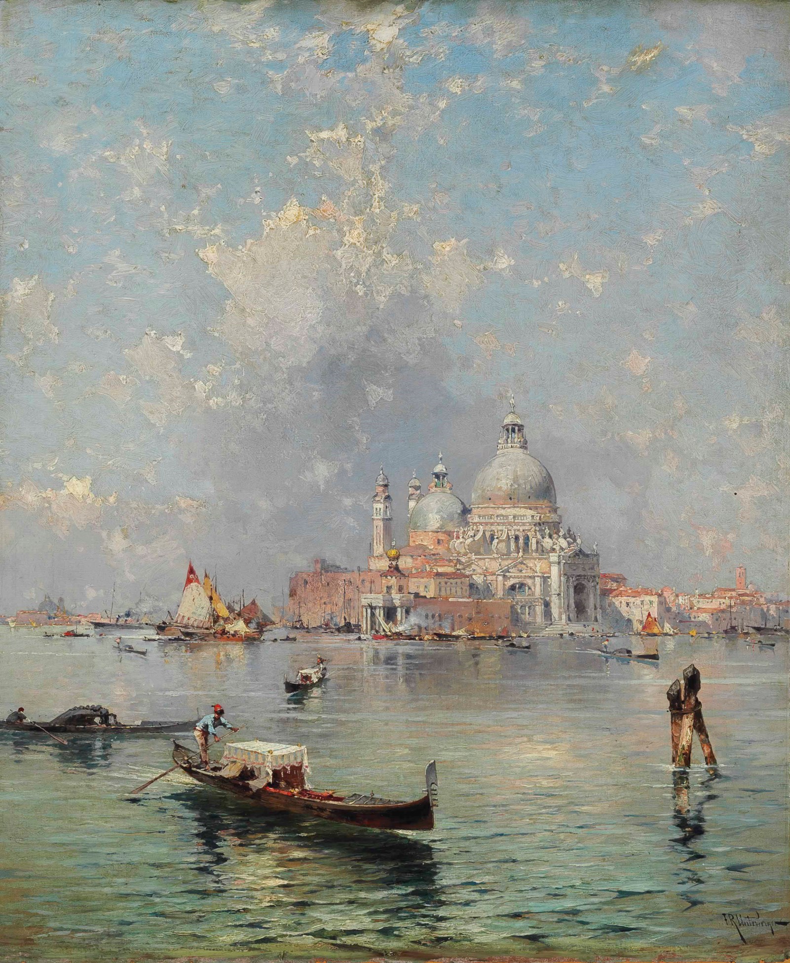 Franz Richard Unterberger (Austrian, 1837-1902) , Gondolas in front of ...