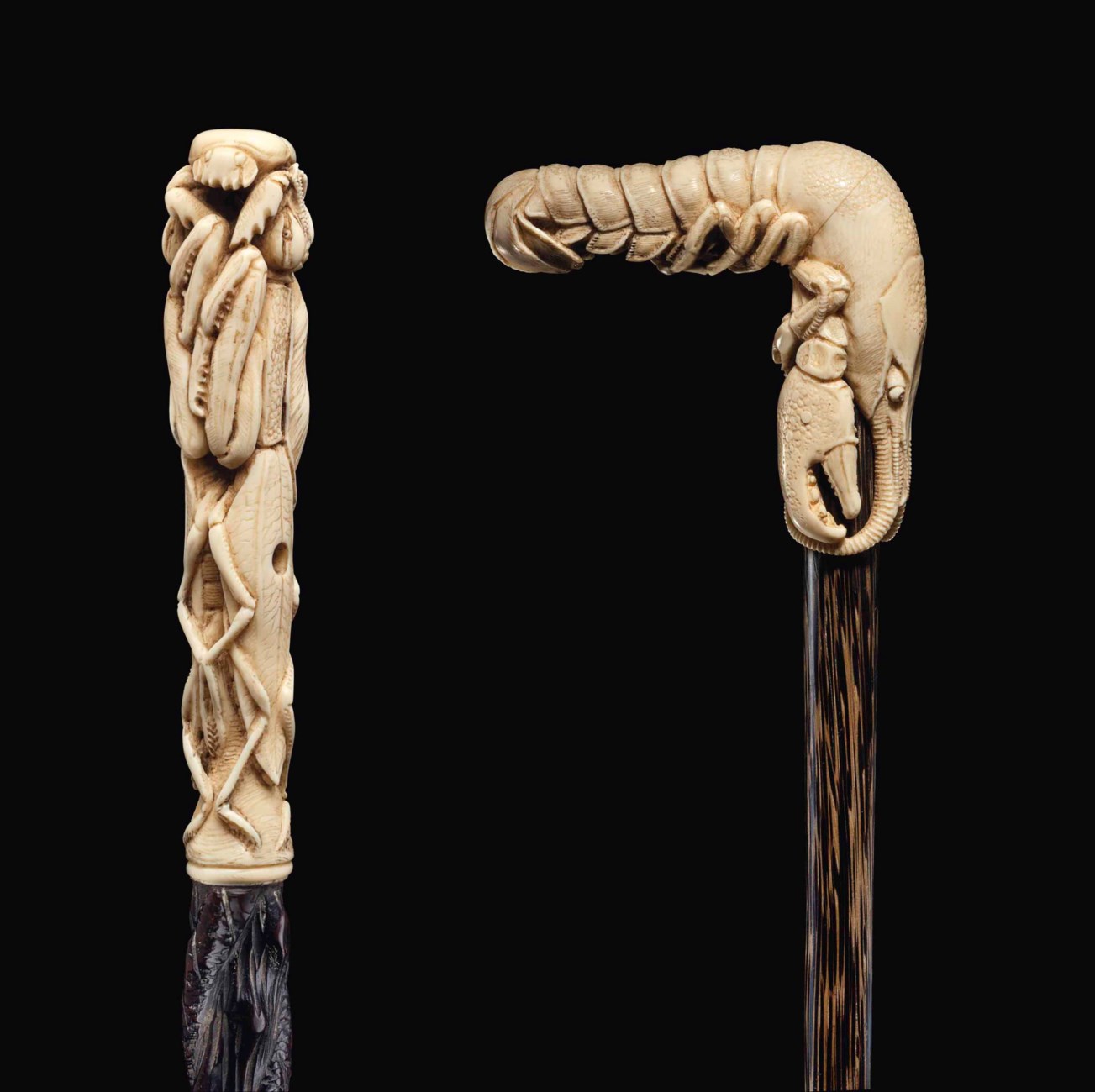 TWO VICTORIAN IVORY CANES , POSSIBLY JAPANESE, LATE 19TH CENTURY ...