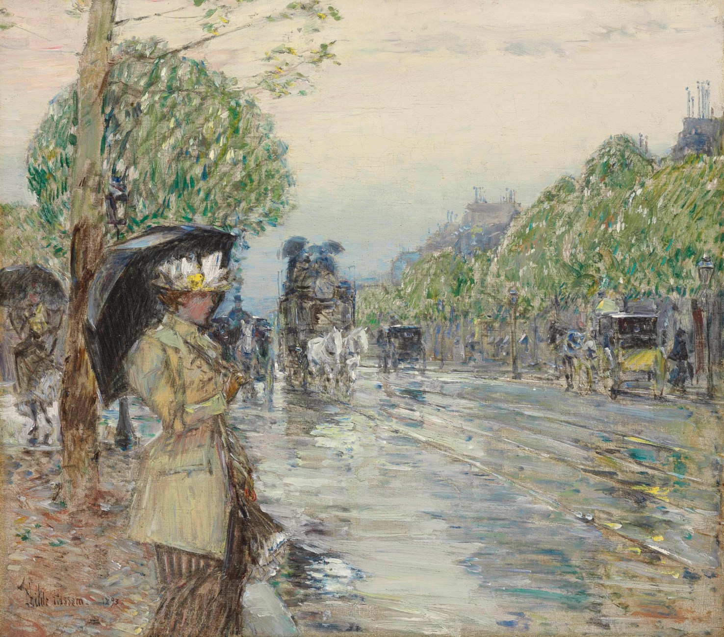 Childe Hassam (1859-1935) , Rainy Day, On the Avenue | Christie's