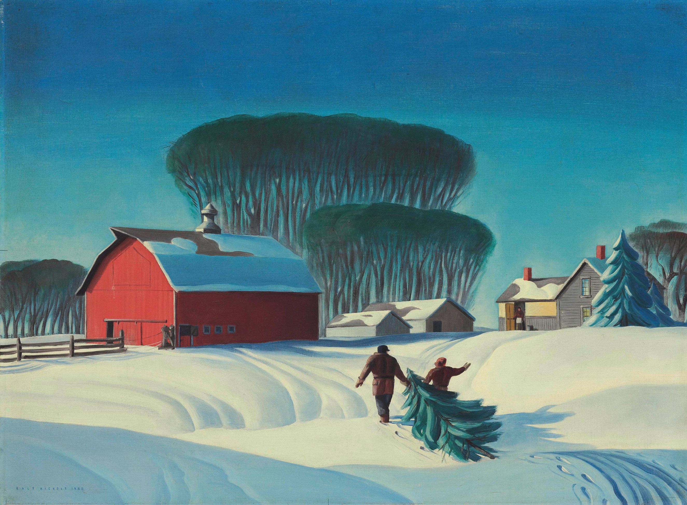 Dale William Nichols (1904-1995) , Bringing Home the Christmas Tree ...