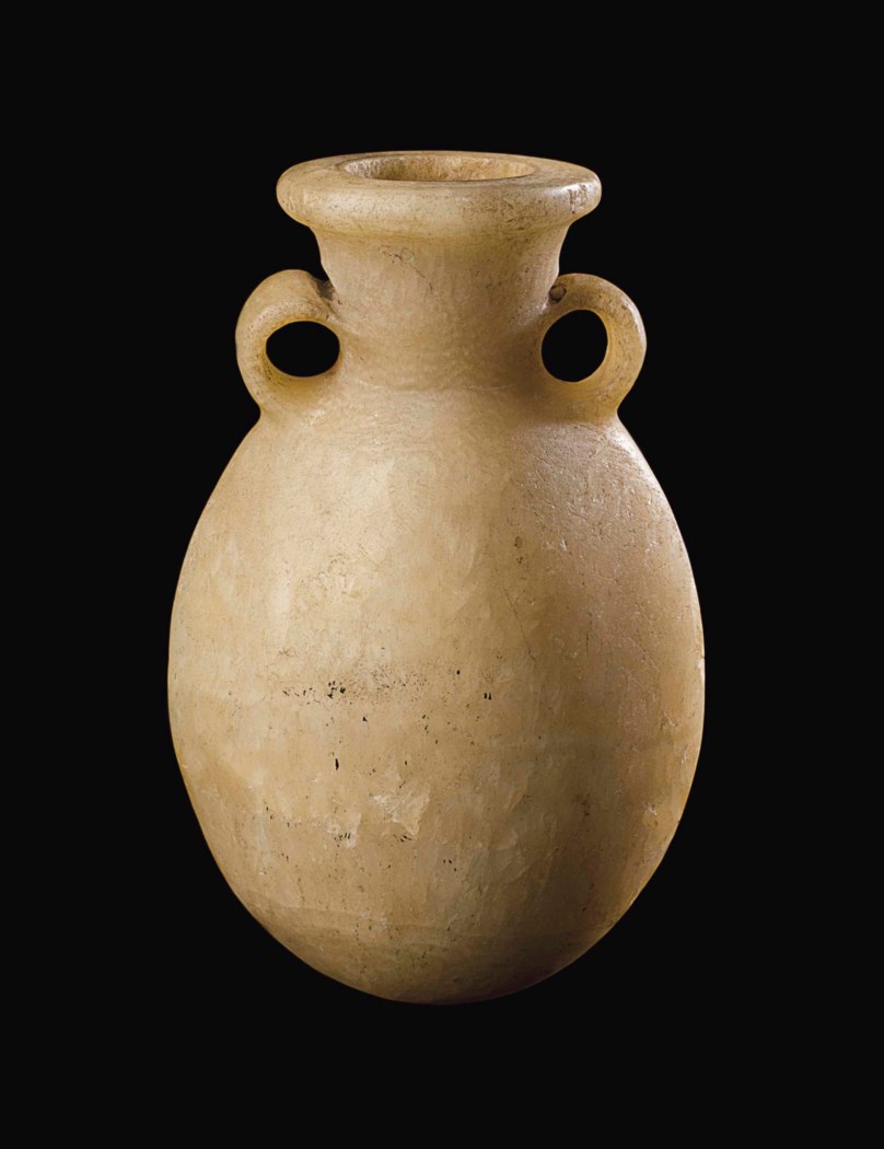 AN EGYPTIAN ALABASTER FLASK , NEW KINGDOM, DYNASTY XVIII-XX, 1550-1070 ...