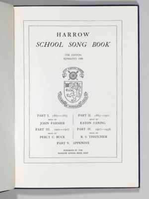 [CHURCHILL, Winston S.]. Harrow School Song Book. Harrow School Book ...