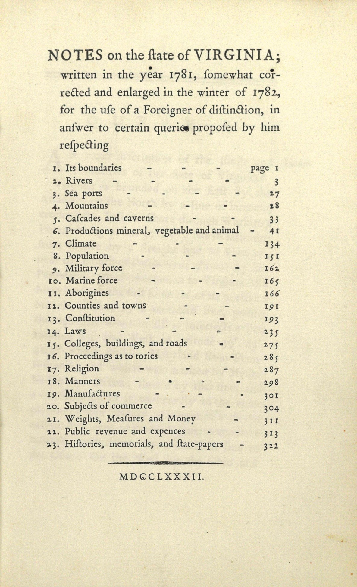 [JEFFERSON, Thomas (1743-1826), President]. Notes on the State of ...