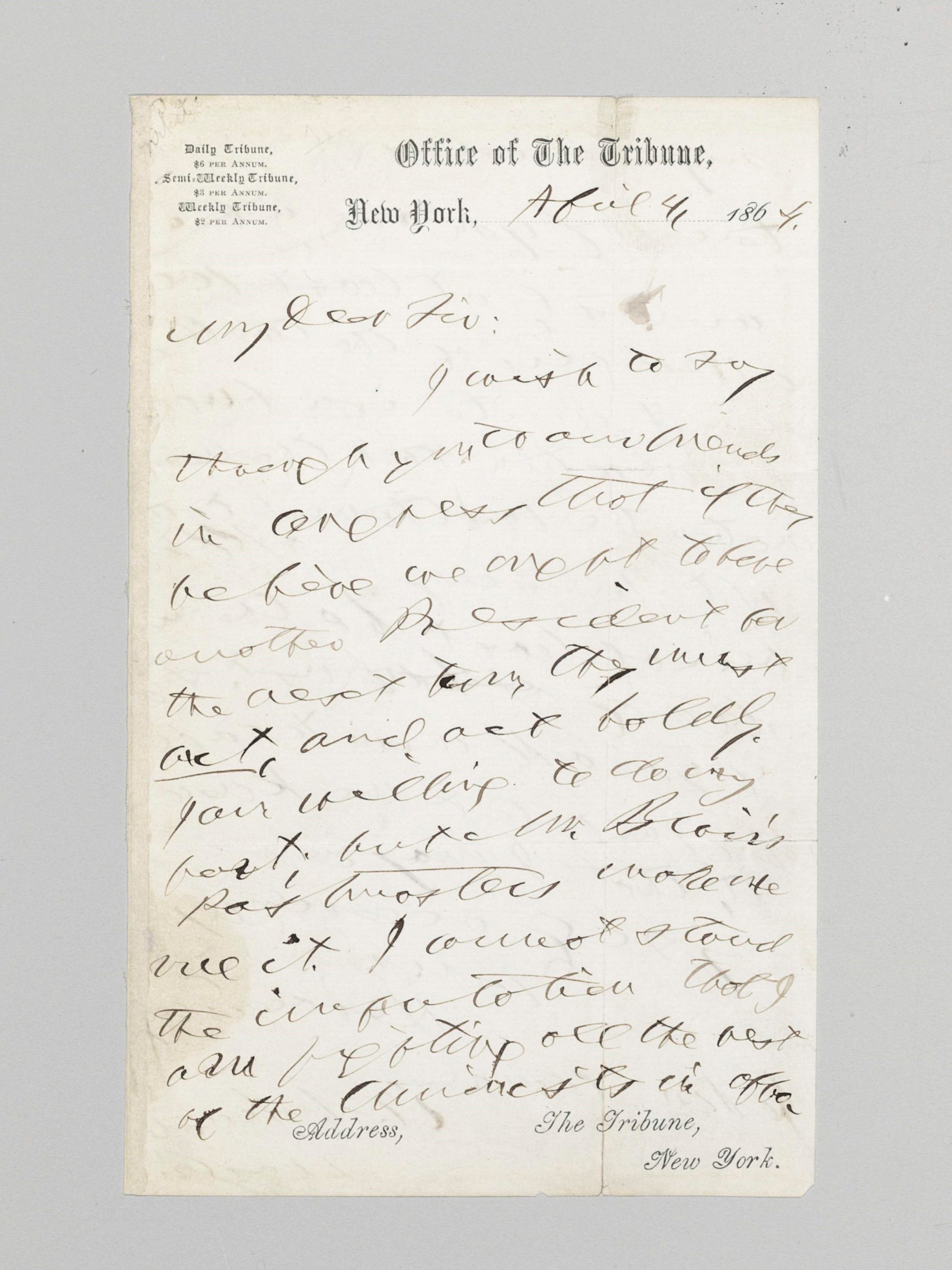 [LINCOLN, Abraham]. GREELEY, Horace (1811-1872), editor of the New York ...