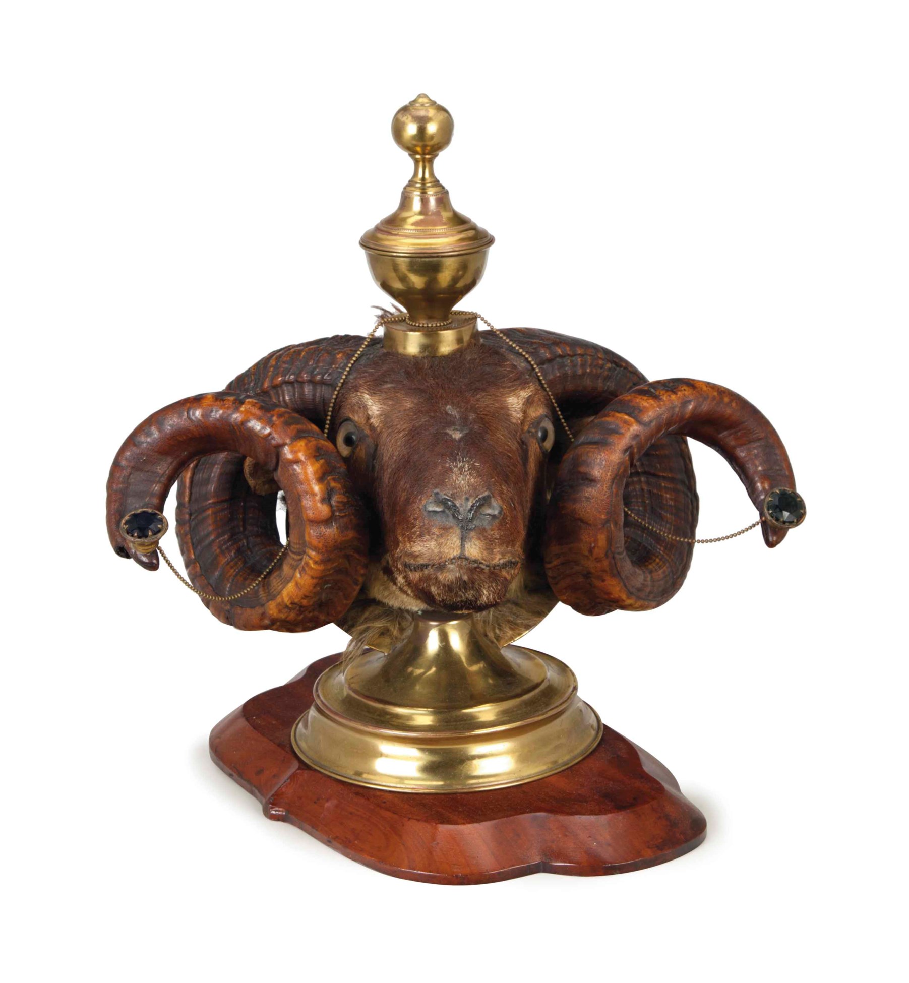 A VICTORIAN SCOTTISH GILT-METAL MOUNTED RAM'S HEAD TABLE SNUFF BOX ...