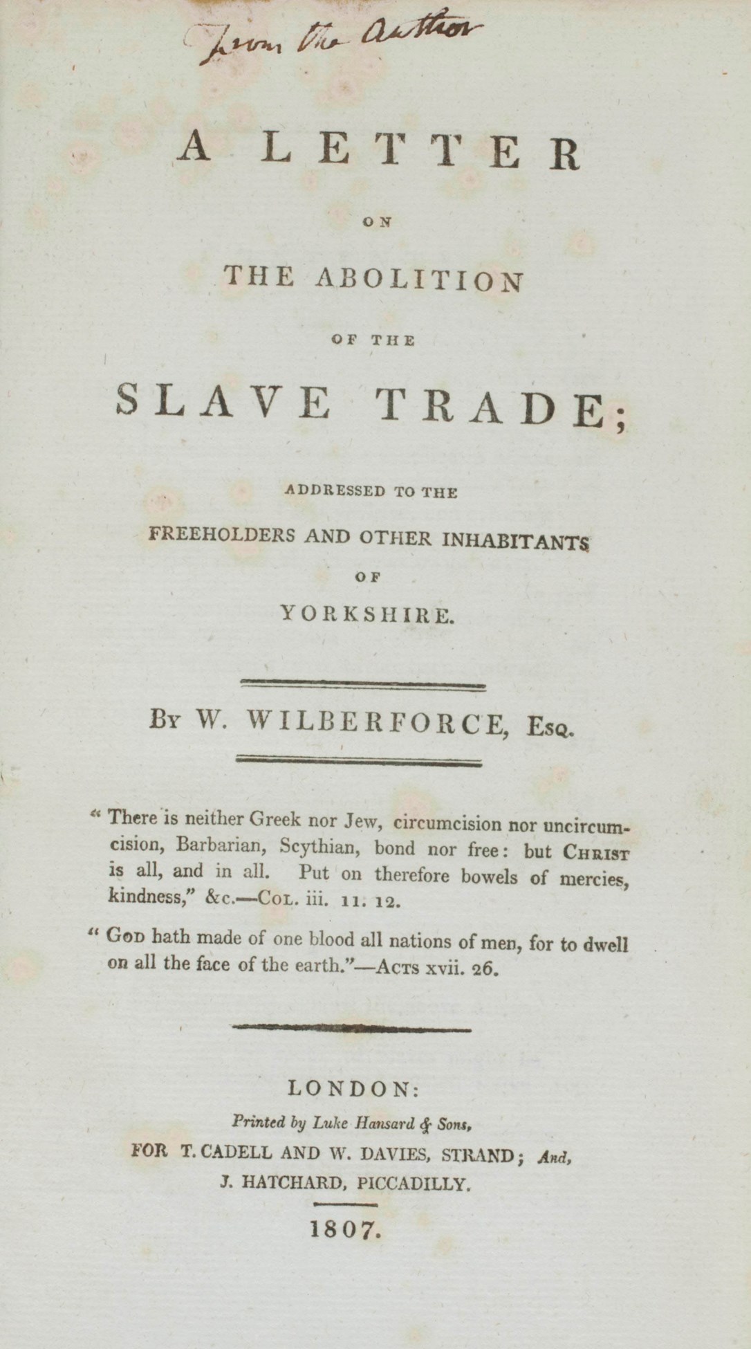 [SLAVERY]. -- WILBERFORCE, William (1759-1833). A Letter on the ...