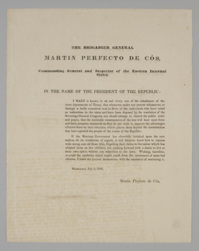 [TEXAS]. -- CÓS, Martin Perfecto de. The Brigadier General Martin ...