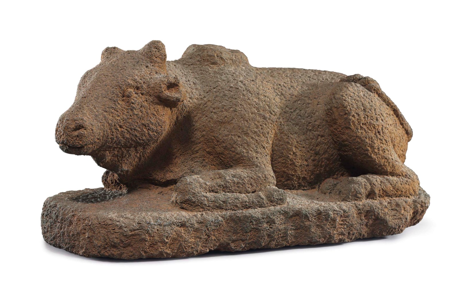 A pink sandstone figure of Nandi , KHMER, ANGKOR PERIOD, BANTEAY SREI ...