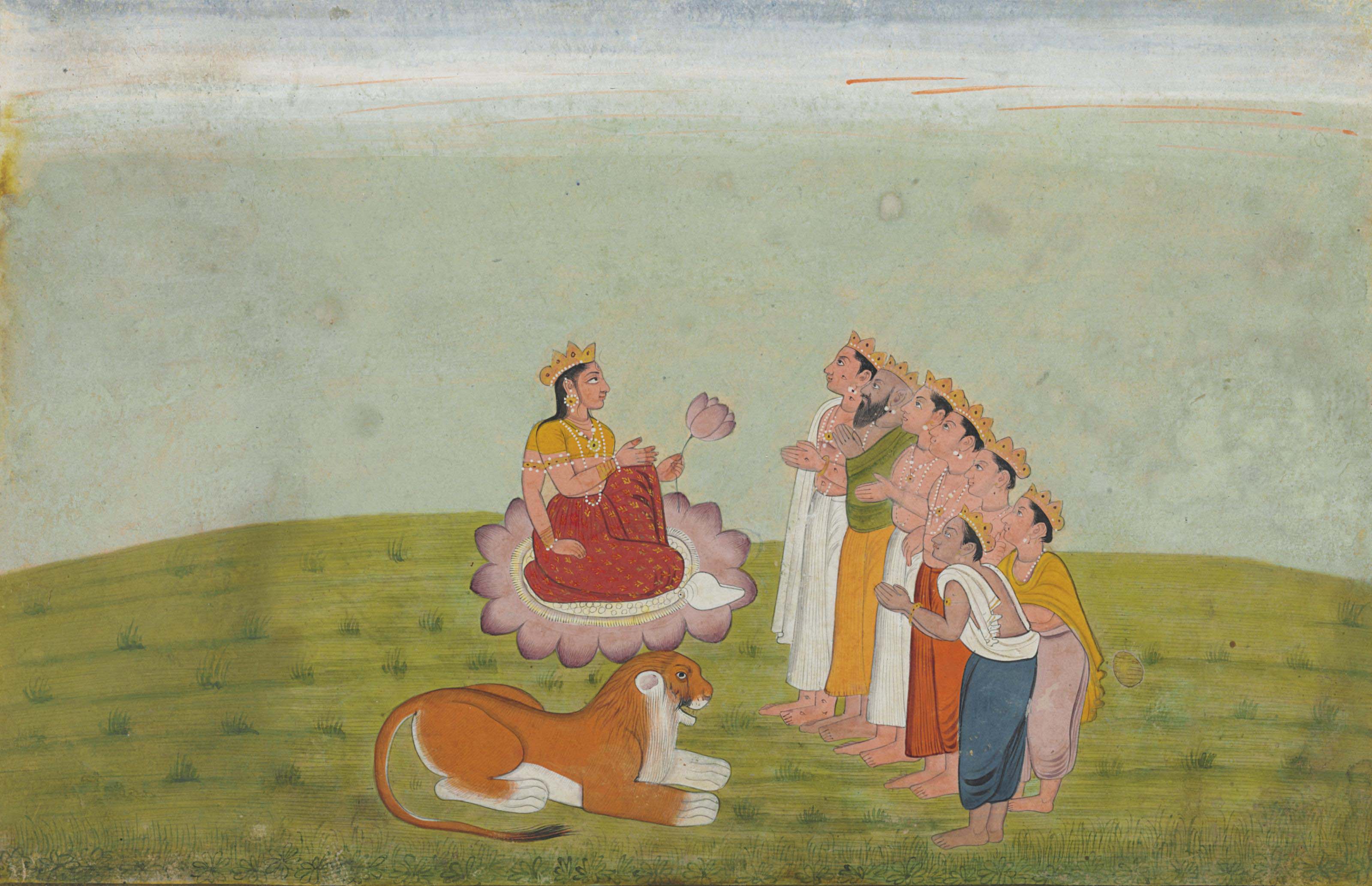 An illustration from the Markandeya Purana : the Devas worshipping ...