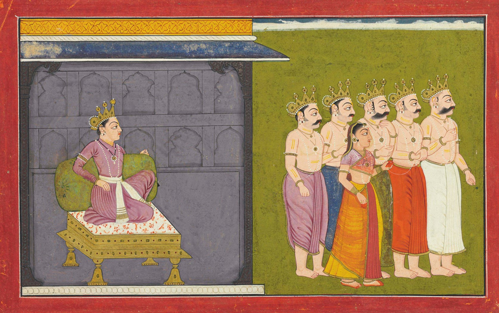 An illustration from the Maharbharata: Draupadi and the Five Pandava ...
