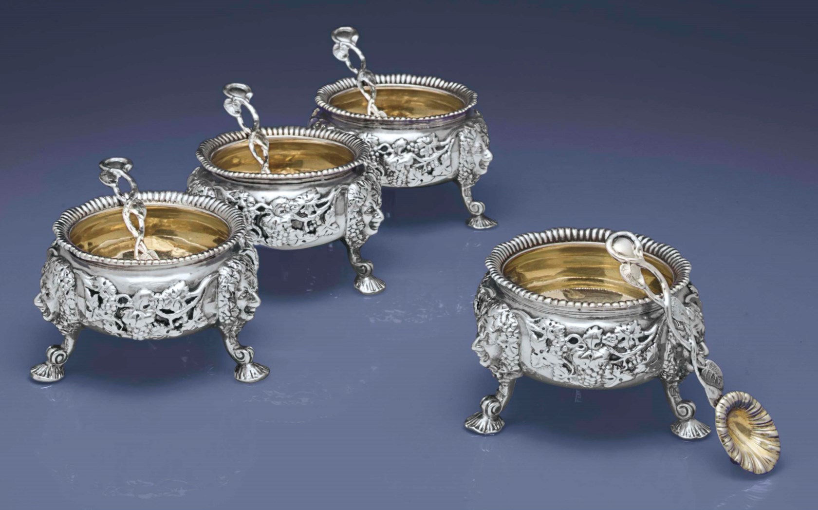 TWO PAIRS OF VICTORIAN SILVER SALT CELLARS , ONE PAIR MARK OF ROBERT ...