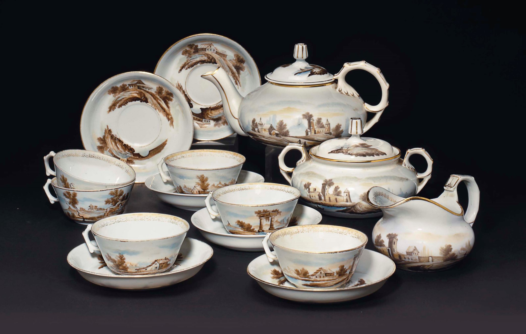 A RUSSIAN PORCELAIN TEA SERVICE , BY THE IKONNIKOV FACTORY, MOSCOW ...