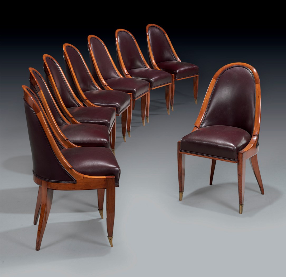 EMILE-JACQUES RUHLMANN (1879-1933) , A SET OF EIGHT 'CUILLERNIC' DINING ...