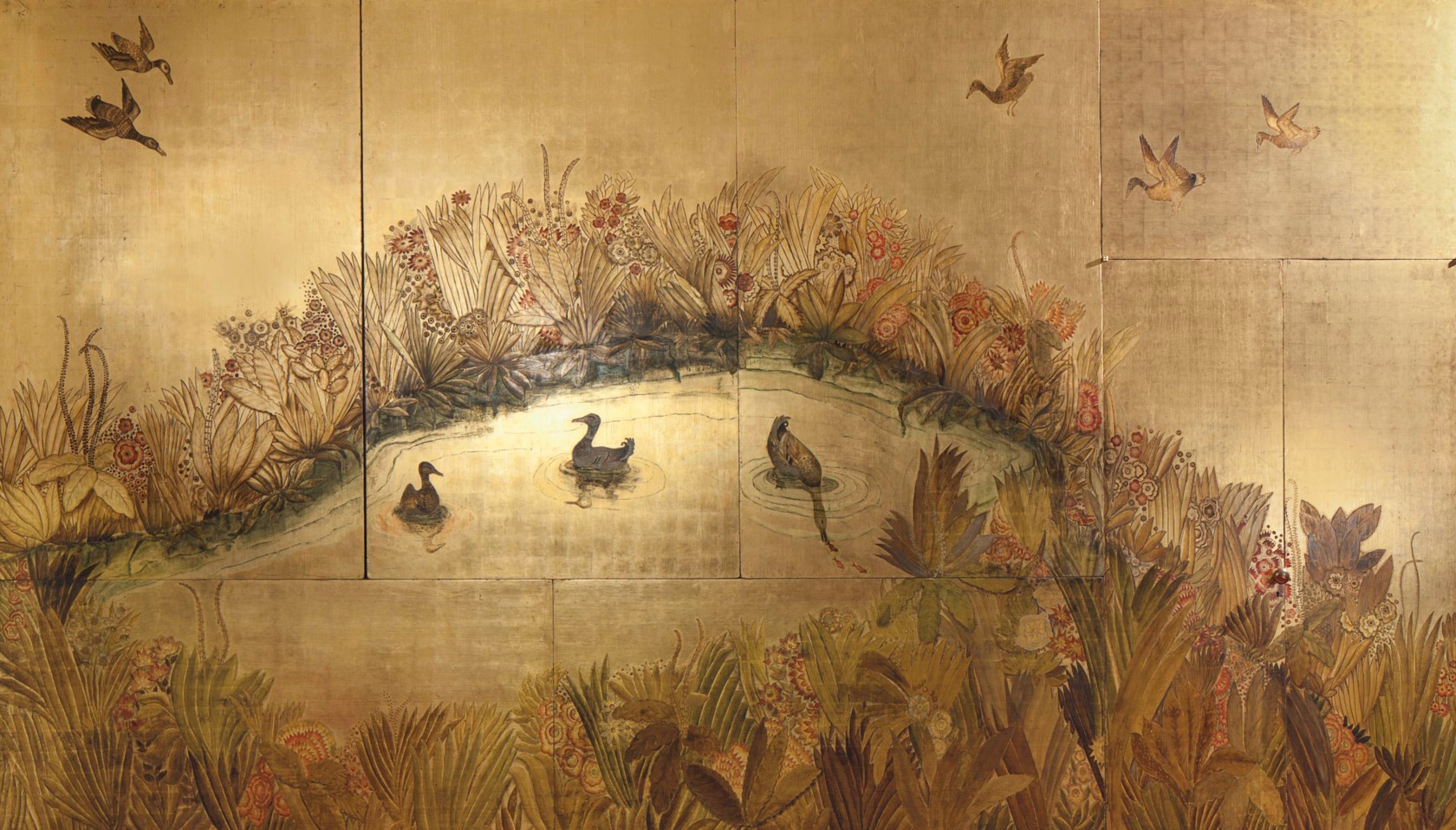 JEAN DUNAND (1877-1942) , 'DUCKS ON A POND' A SET OF WALL PANELS, 1929 ...