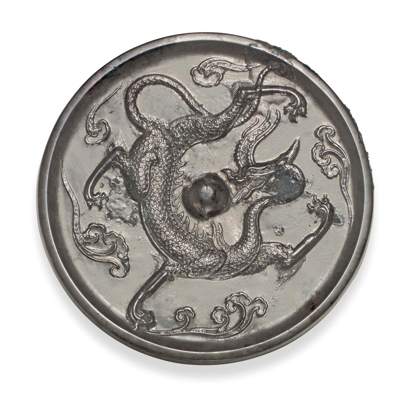 A BRONZE CIRCULAR MIRROR WITH COILED DRAGON , TANG DYNASTY (618-907 ...