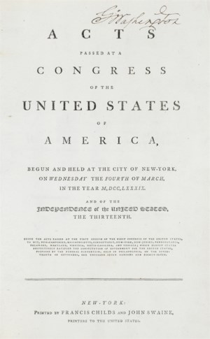 WASHINGTON, GEORGE, President. UNITED STATES, First Congress, First ...