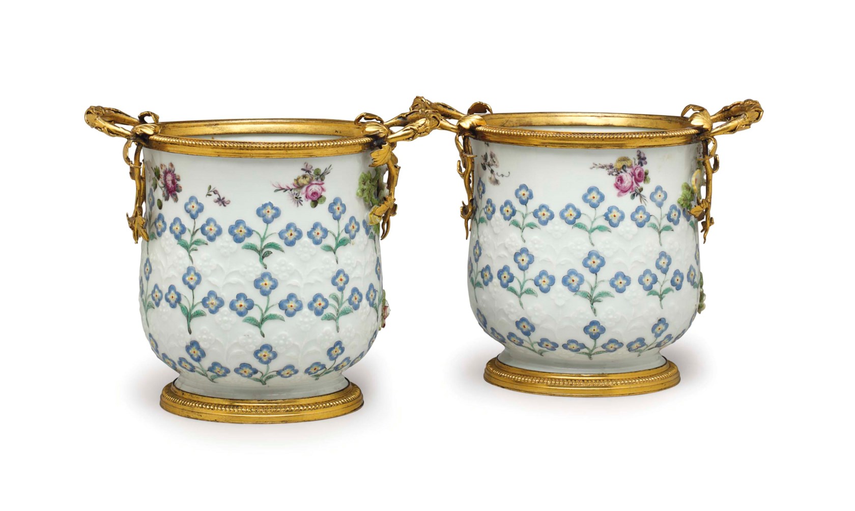 A PAIR OF ORMOLU-MOUNTED MEISSEN PORCELAIN GLASS COOLERS