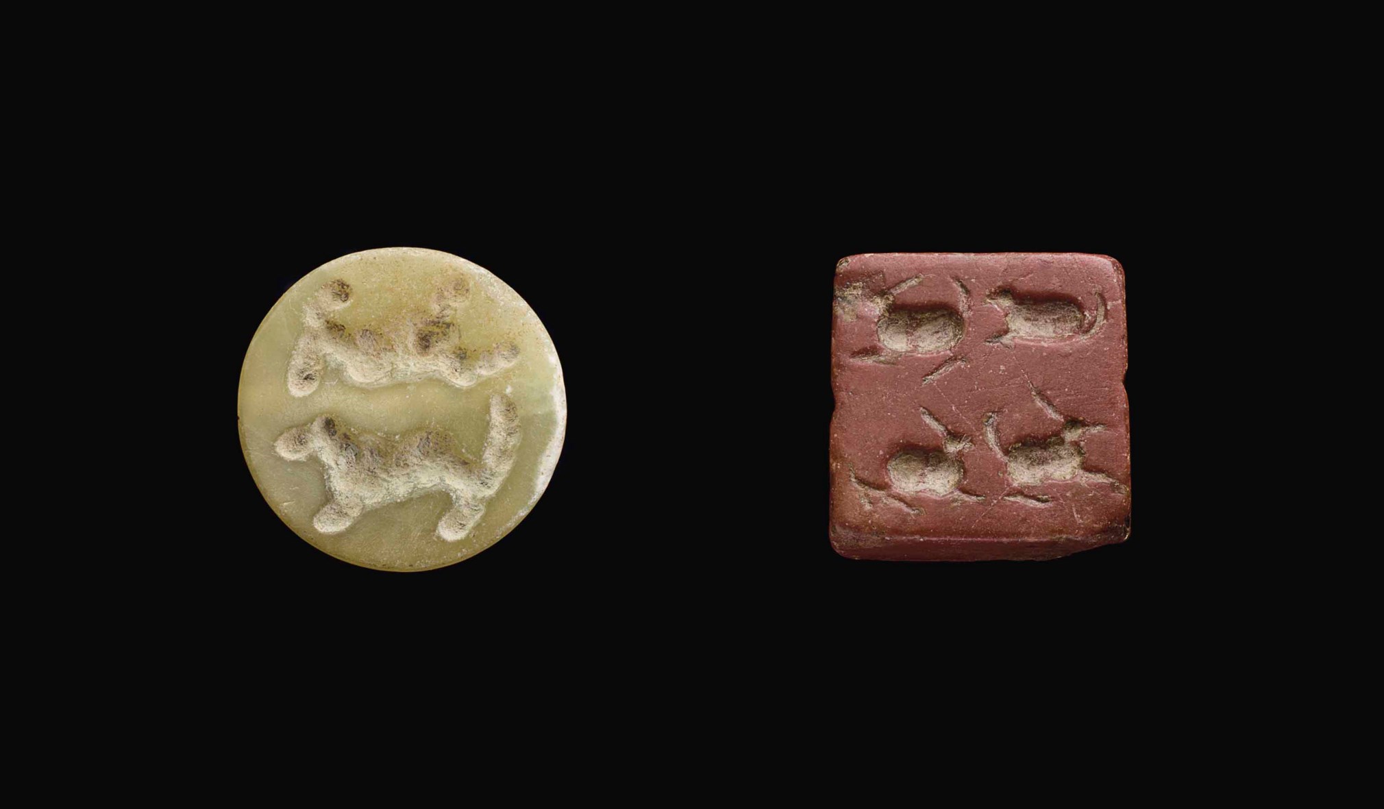 TWO SUMERIAN STONE SEALS , LATE URUK-JAMDAT NASR PERIOD, CIRCA 3300 ...
