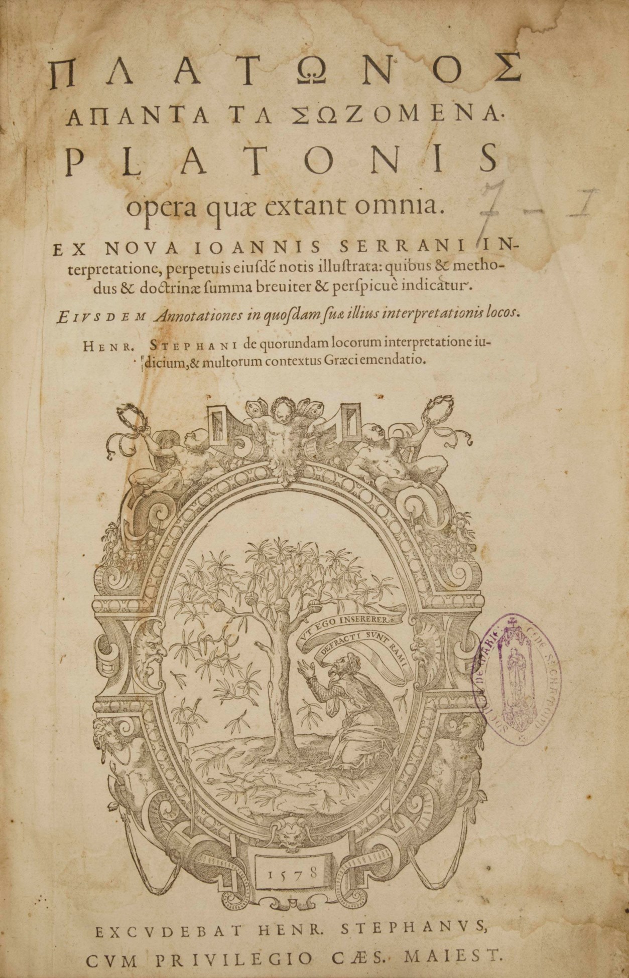 PLATON (428 ?-347 av. J.-C.). Opera quae extant omnia. Paris: Henri ...